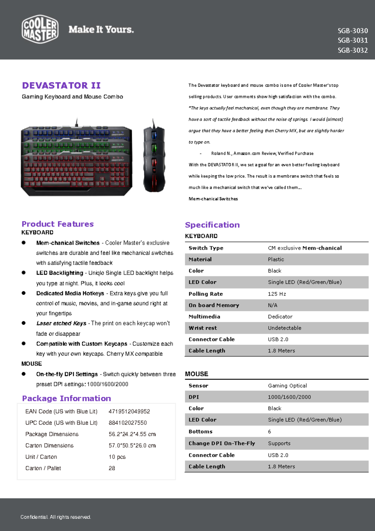 Product Sheet - Devastator II - DEVASTATOR II Gaming Keyboard and Mouse ...