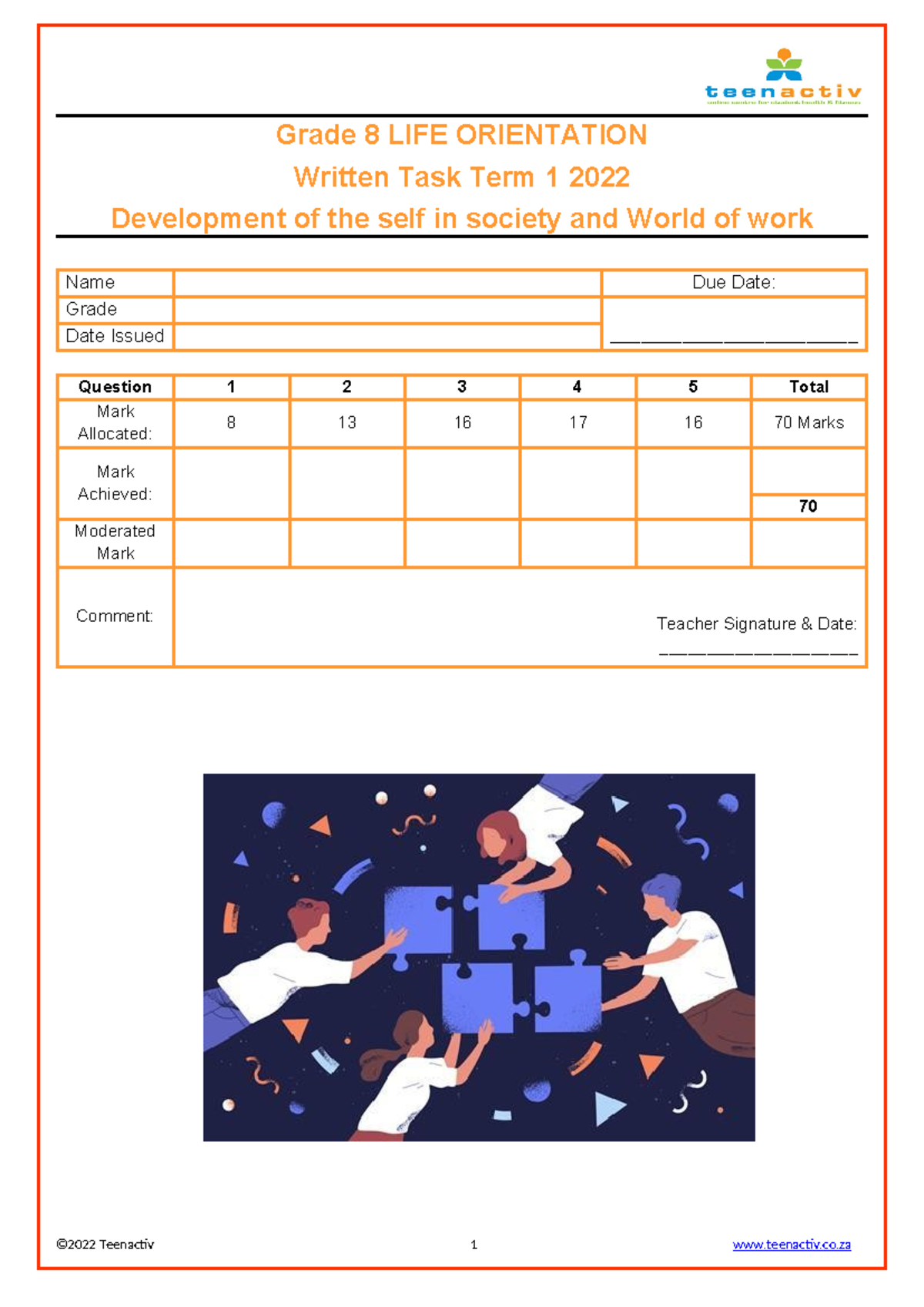 Grade 8 LO T1 Written Task 2022: Development of Self & Society - Studocu