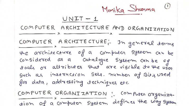 UNIT 1 MS - COA NOTES: COMPUTER ARCHITECTURE & ORGANIZATION - Studocu