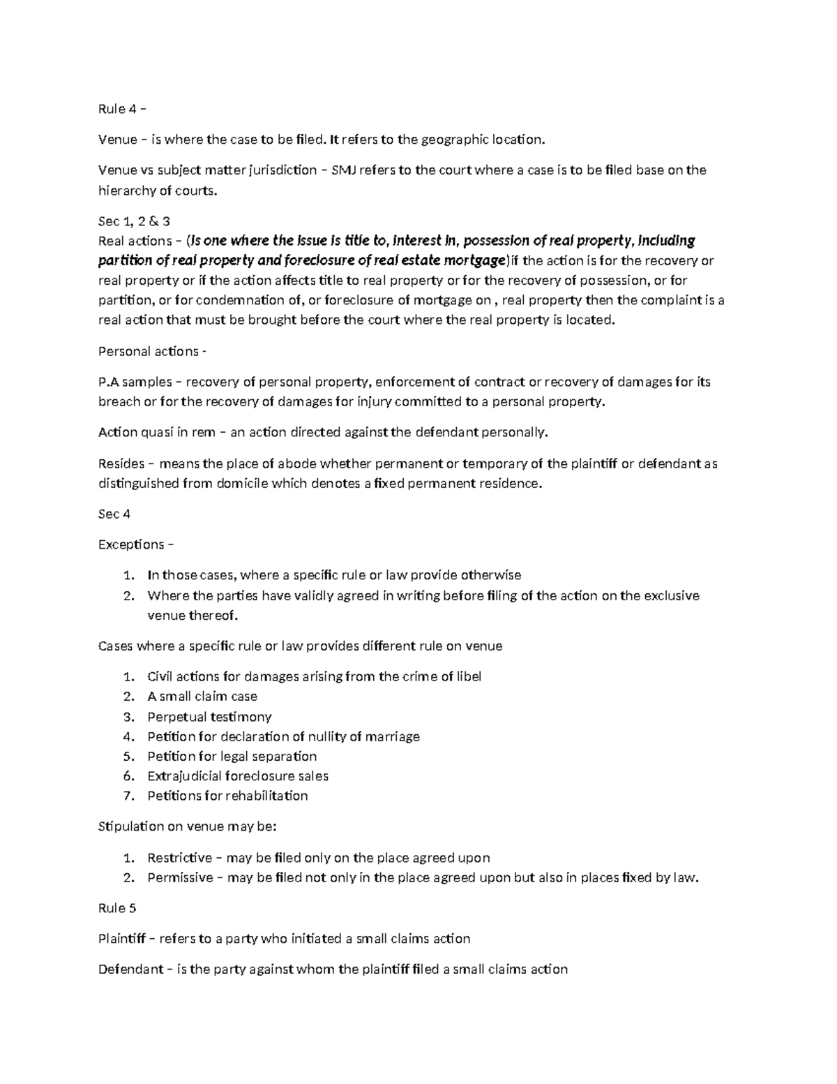 Rule 4 - Understanding Venue and Jurisdiction in Legal Cases - Studocu