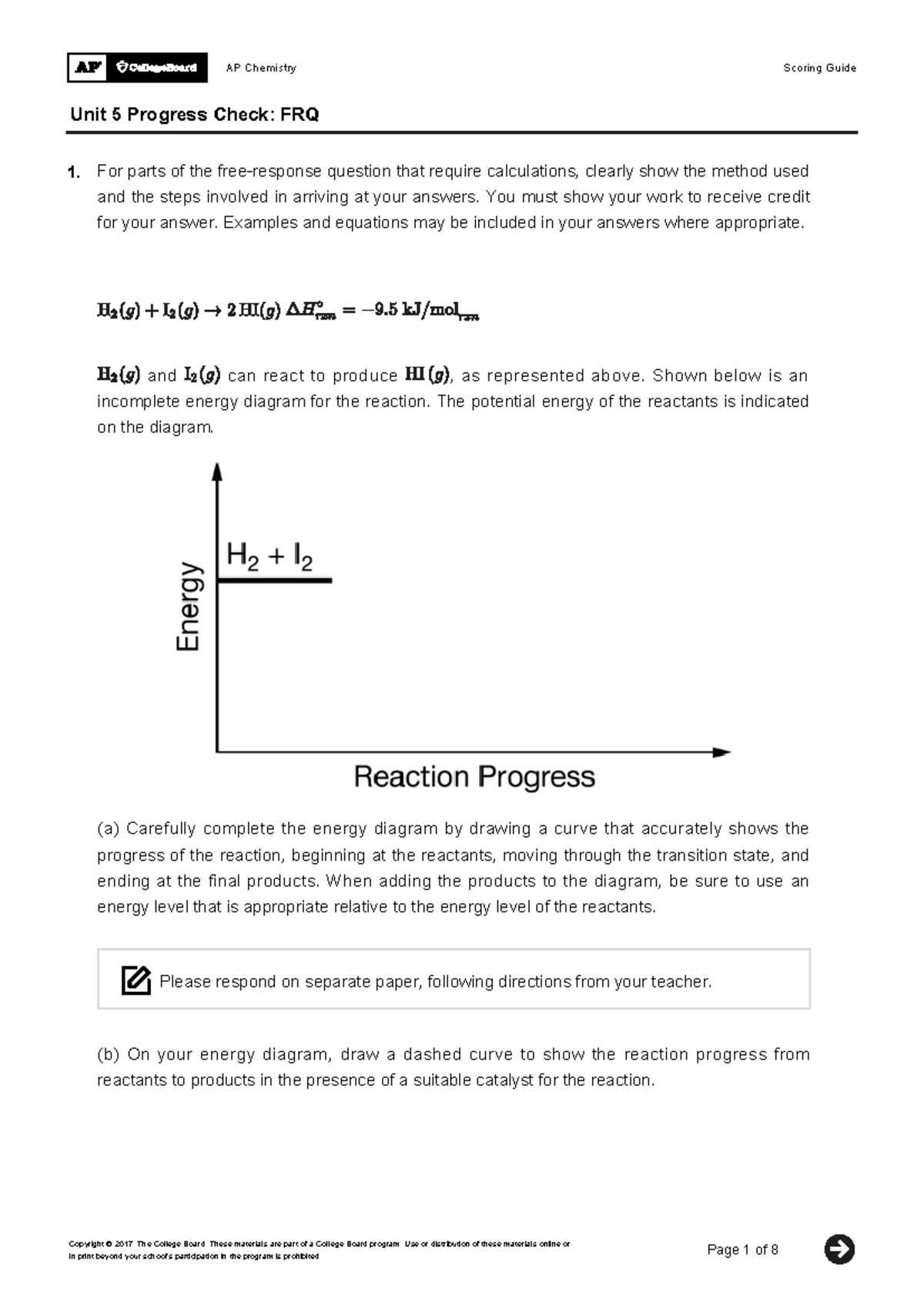 AP Chemistry Unit 5 Progress Check: FRQ Scoring Guide - Studocu