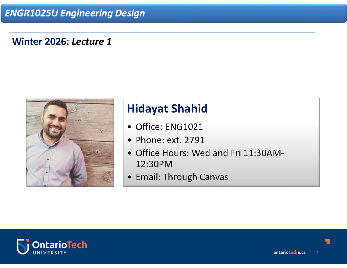 ENGR1025U Engineering Design Winter 2026: Lecture 1 Overview - Studocu