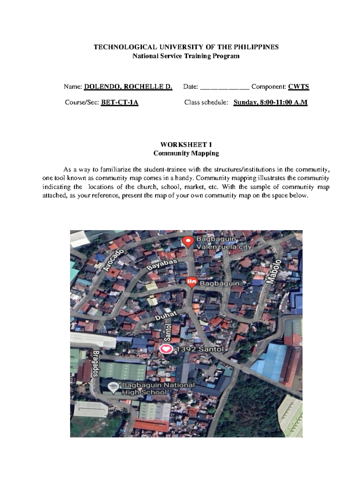 NSTP 2 CWTS Community Mapping & Ideal Community Worksheets - Studocu
