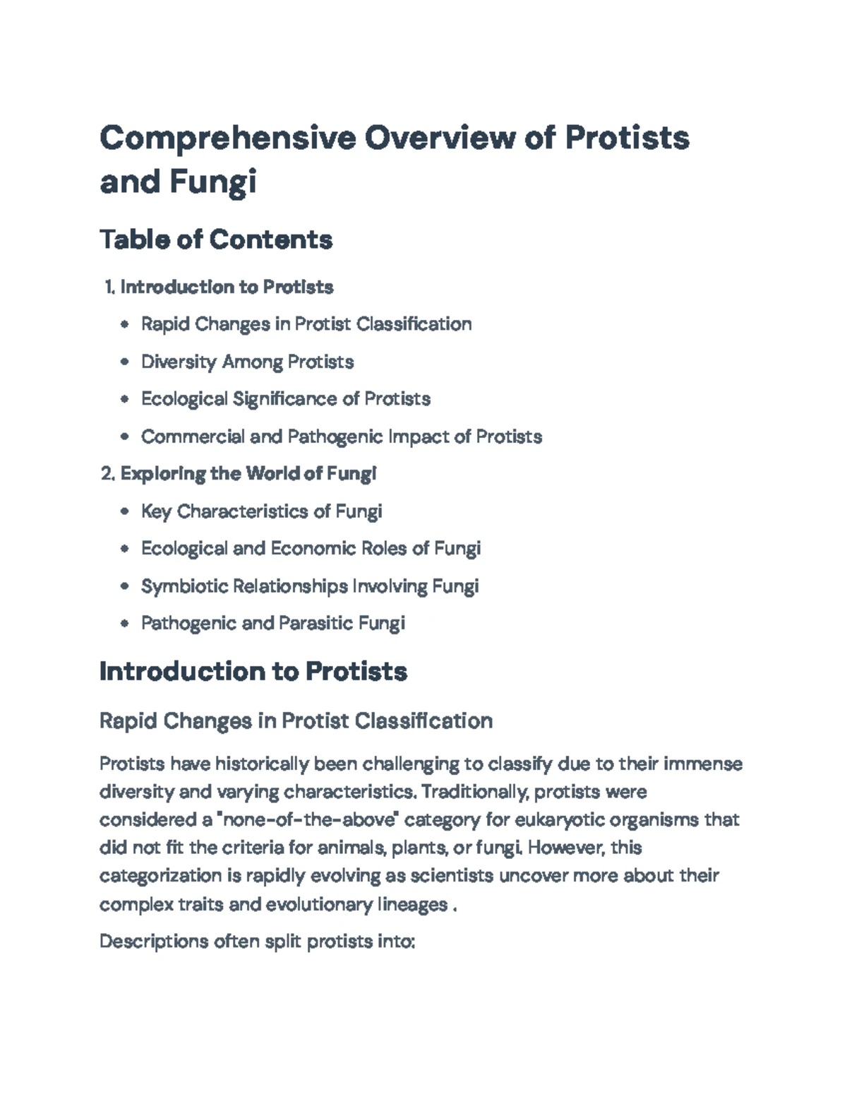 Characteristics and Ecological Roles of Protists, Fungi, & Plants: A ...