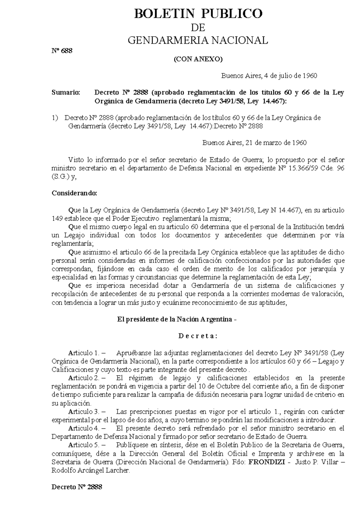 Reglamento de Legajos - BPGN Nº 688 de Gendarmería Nacional - Studocu
