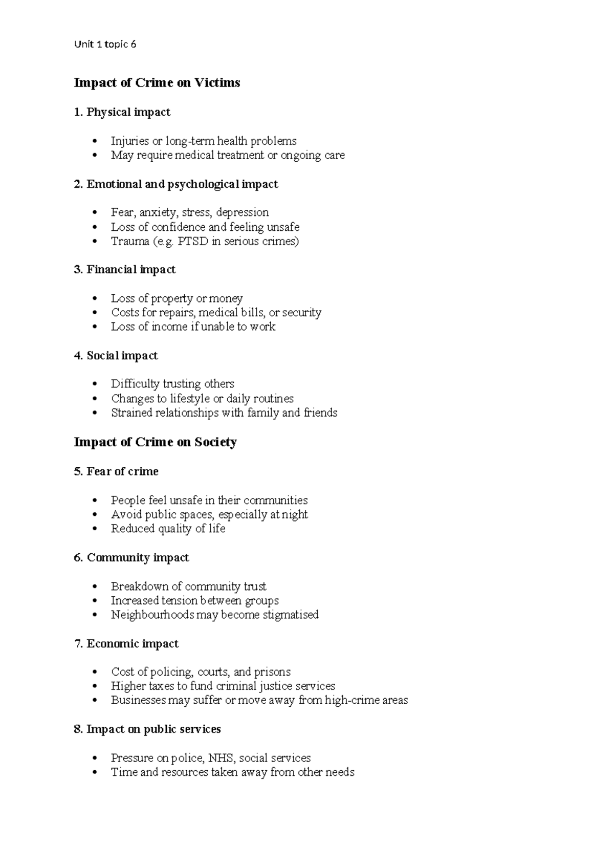 Ac1.6 key summary - 11111 - Unit 1 topic 6 Impact of Crime on Victims 1 ...