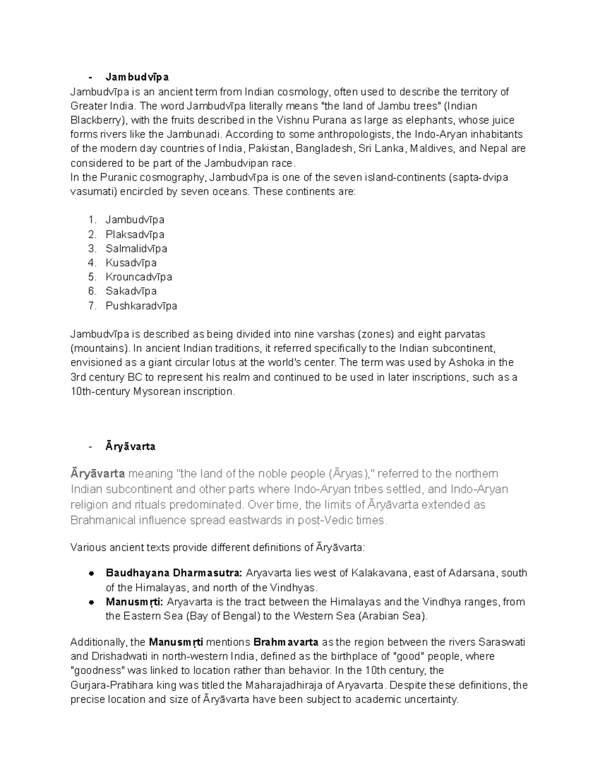 Vac4 Unit 1 - Understanding Jambudvīpa and Āryāvarta in Ethics - Studocu