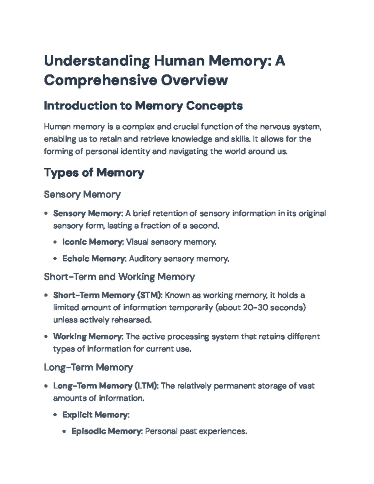 Understanding Human Memory: Types, Processes, and Disorders Insights ...