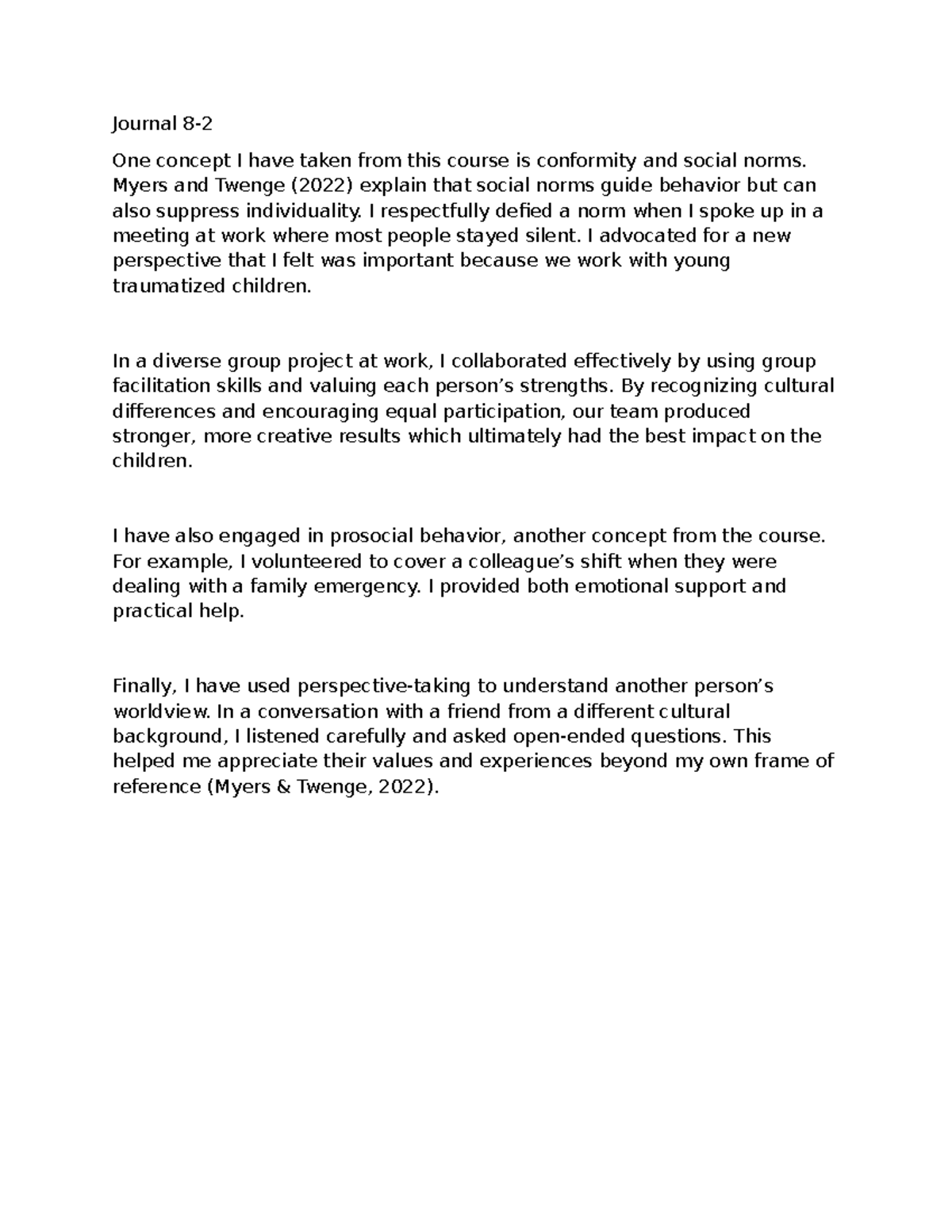 8-2 Journal: Reflections on Conformity, Social Norms, and Prosocial ...