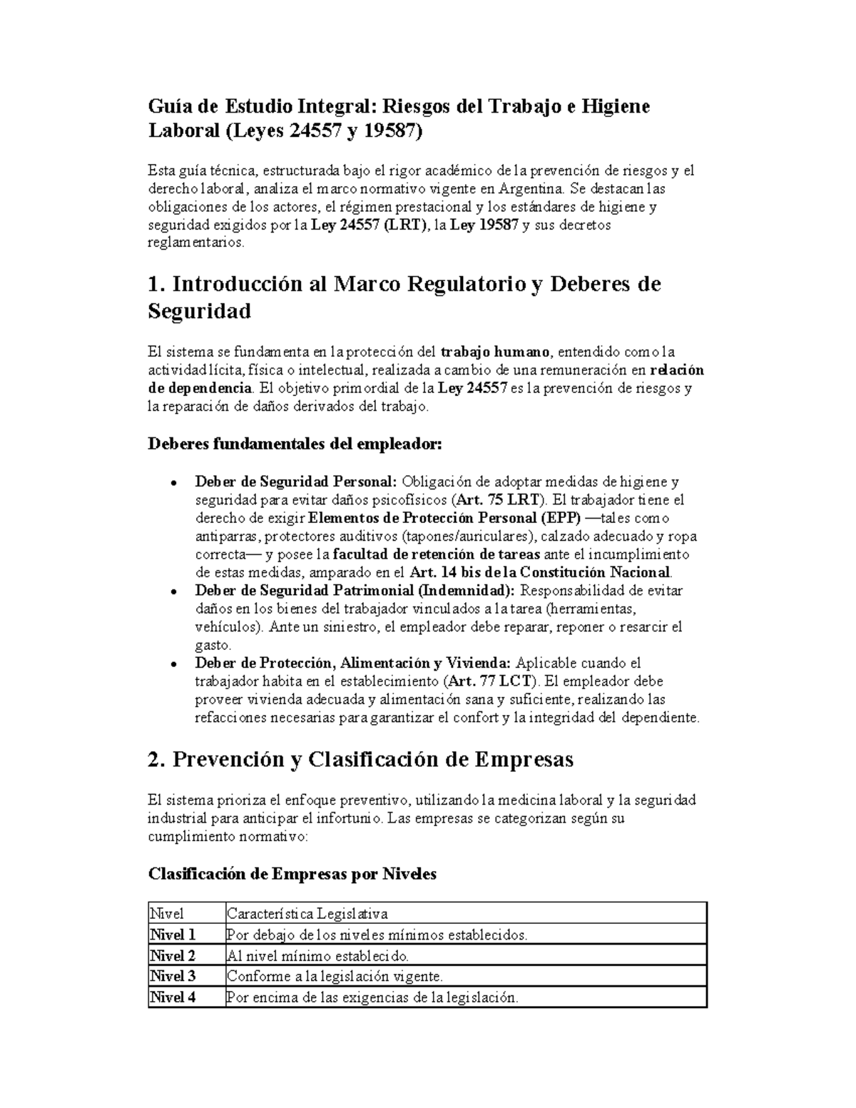 Guía de Estudio: Riesgos Laborales y Higiene (Leyes 24557 y 19587 ...