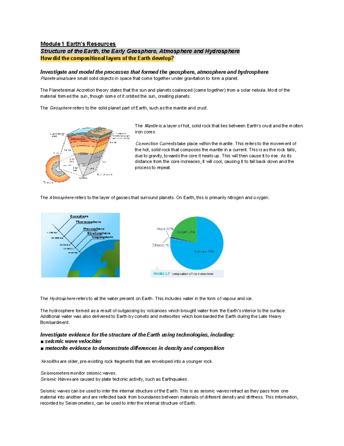 Module 1 Study Guide: Structure of the Earth, Geosphere, Atmosphere ...