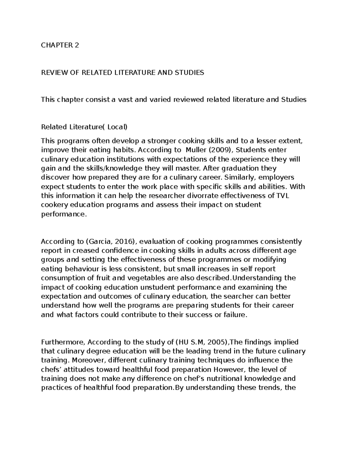 Rrl - Review of Related Literature on Culinary Education Impact - Studocu