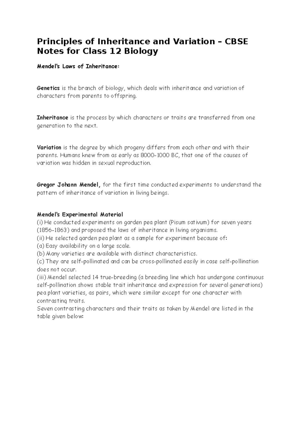 Principles of Inheritance and Variation - Inheritance is the process by ...
