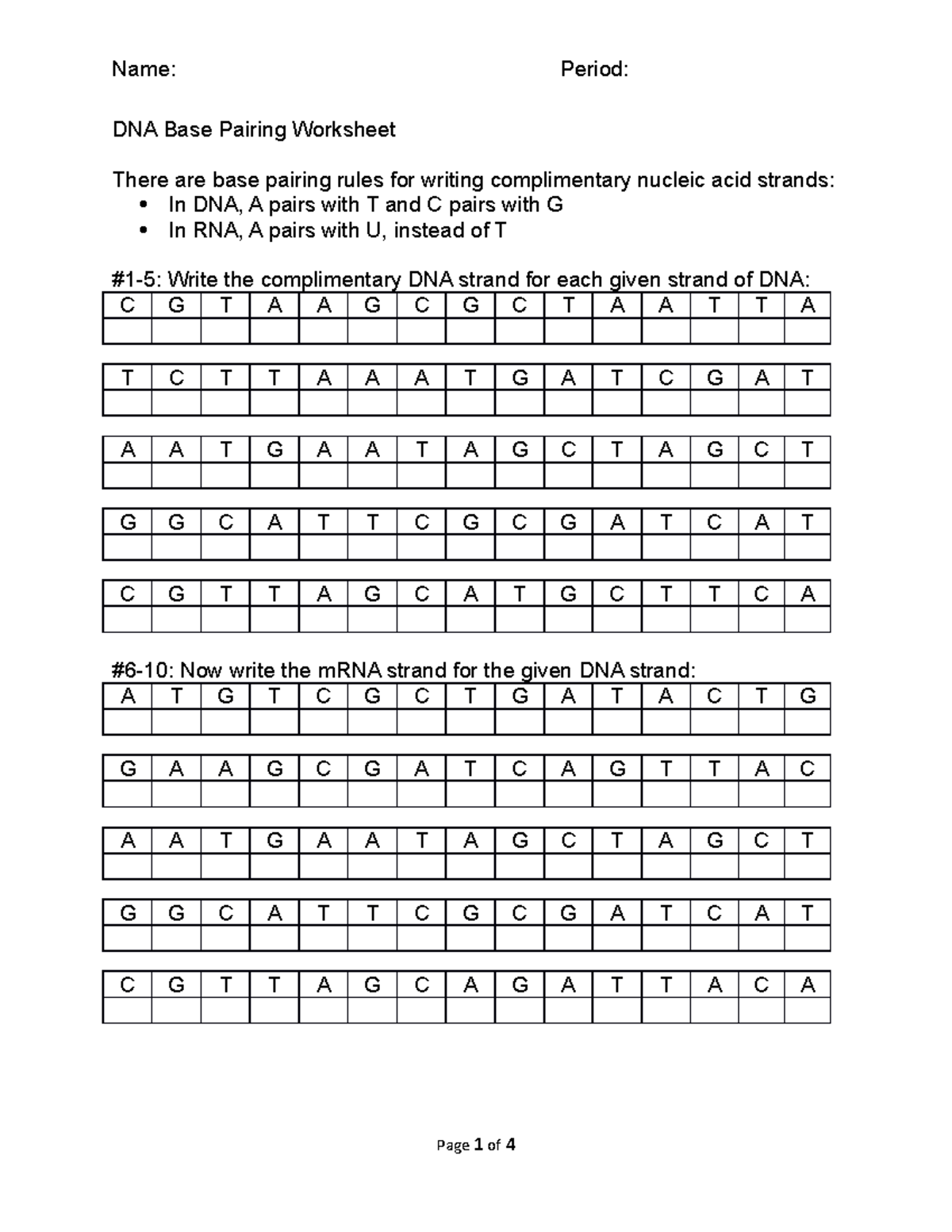Dna base pairing worksheet - DNA Base Pairing Worksheet There are base ...