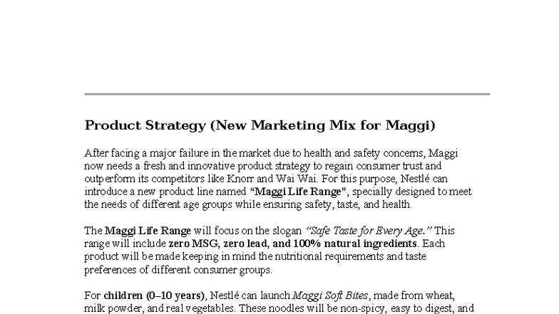 Product Strategy: Revamping Maggi's Marketing Mix for Success - Studocu