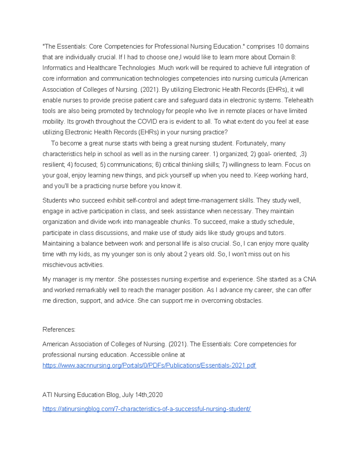 The Essentials: Core Competencies in Nursing Education (Domain 8 Focus) - Studocu