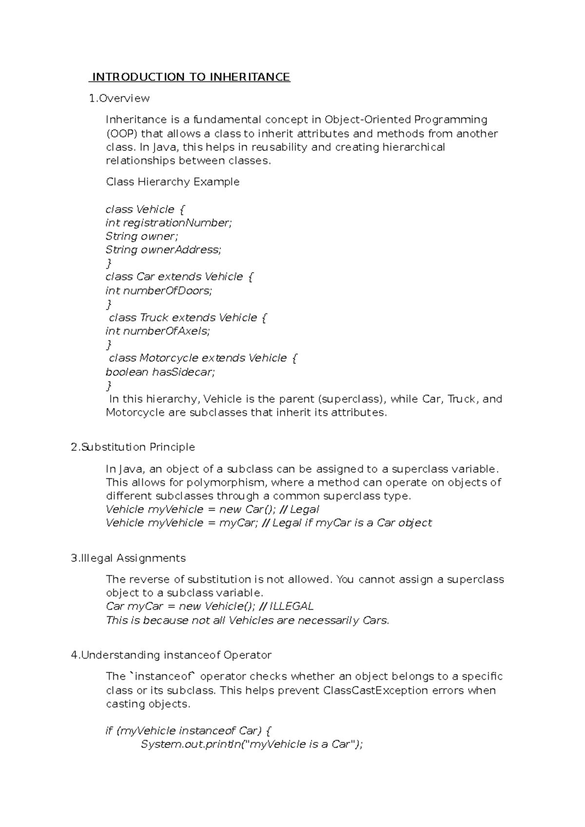 Java OOP: Inheritance, Typecasting, Polymorphism & Method Overriding - Studocu