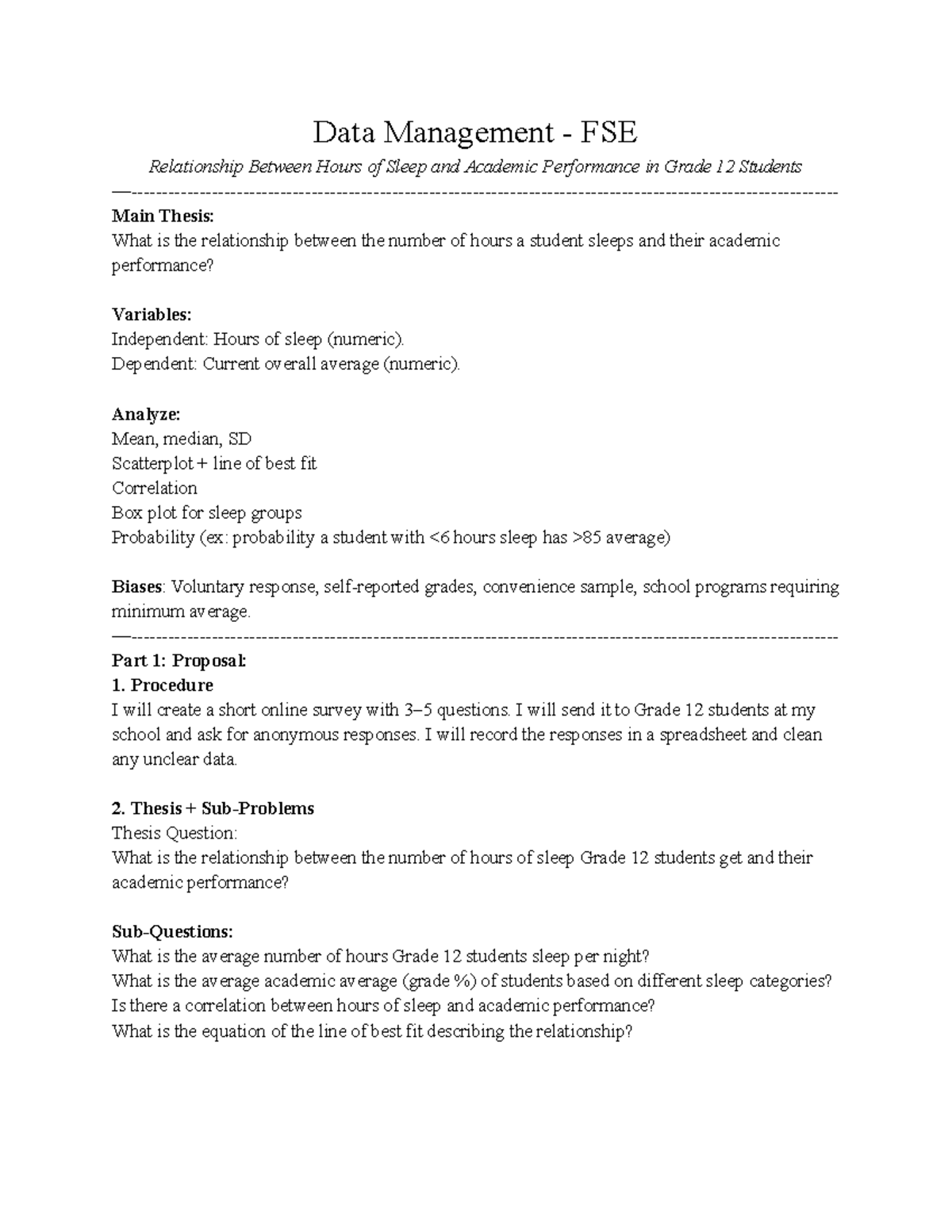 FSE Data Management: Sleep Hours vs. Academic Performance in Grade 12 ...