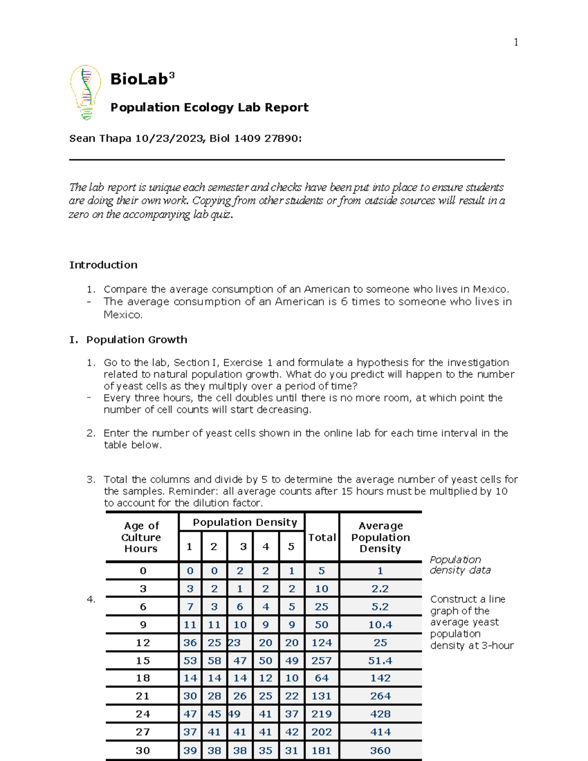 Population Ecology LR Corrected - 1 BioLab 3 Population Ecology Lab ...