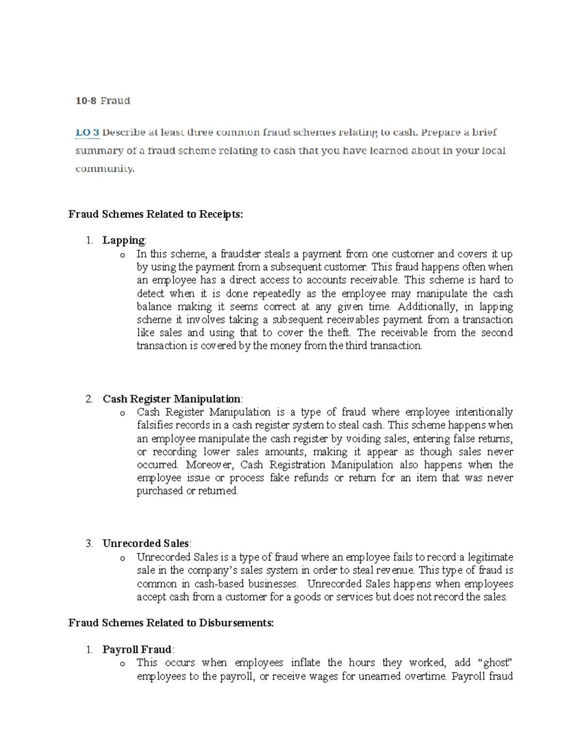 Fraud Schemes Related to Receipts and Disbursements: An Overview - Studocu