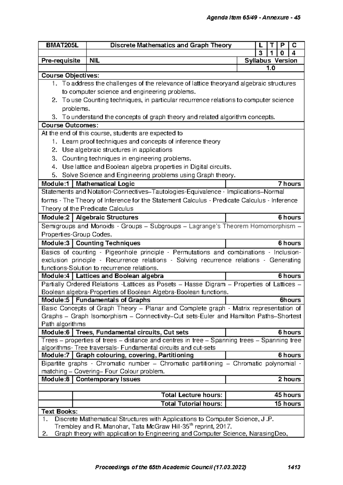 BMAT205L Discrete Mathematics & Graph Theory - Agenda Item 45 - Studocu