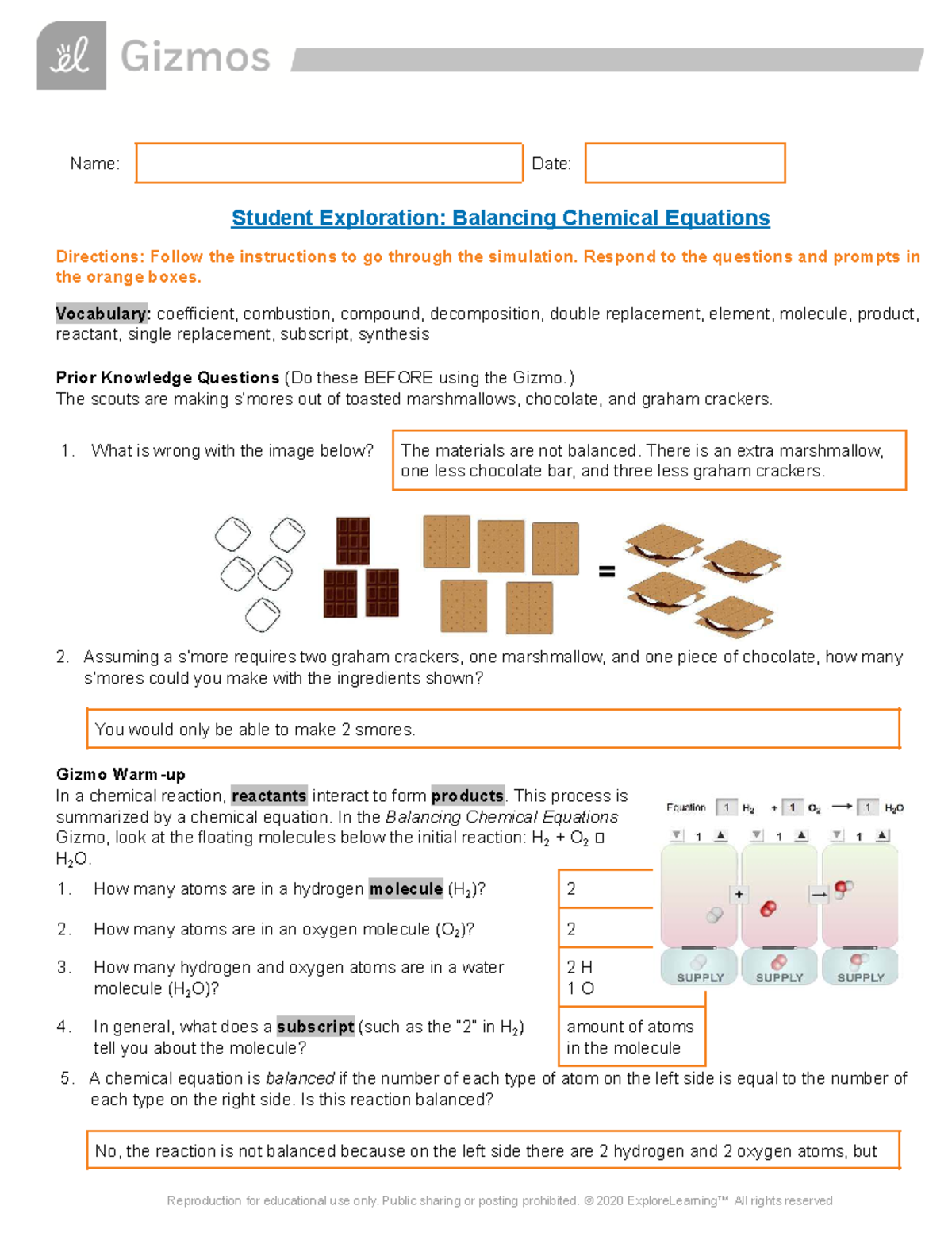 Balancing Chemical Equations Exploration (Course Code: CHEM101) - Studocu