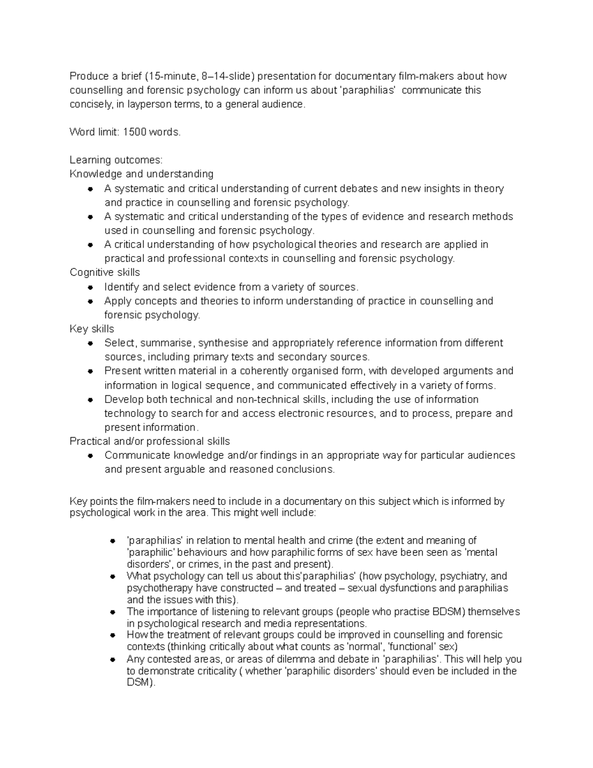 DD310 TMA 03 Presentation Plan: Understanding Paraphilias in Psychology ...