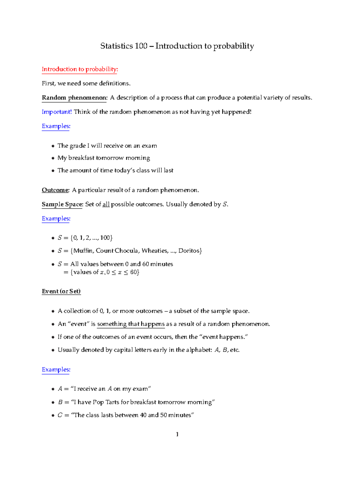 Lecture notes, Lecture 3 -STAT 100 - Statistics 100 Introduction to ...