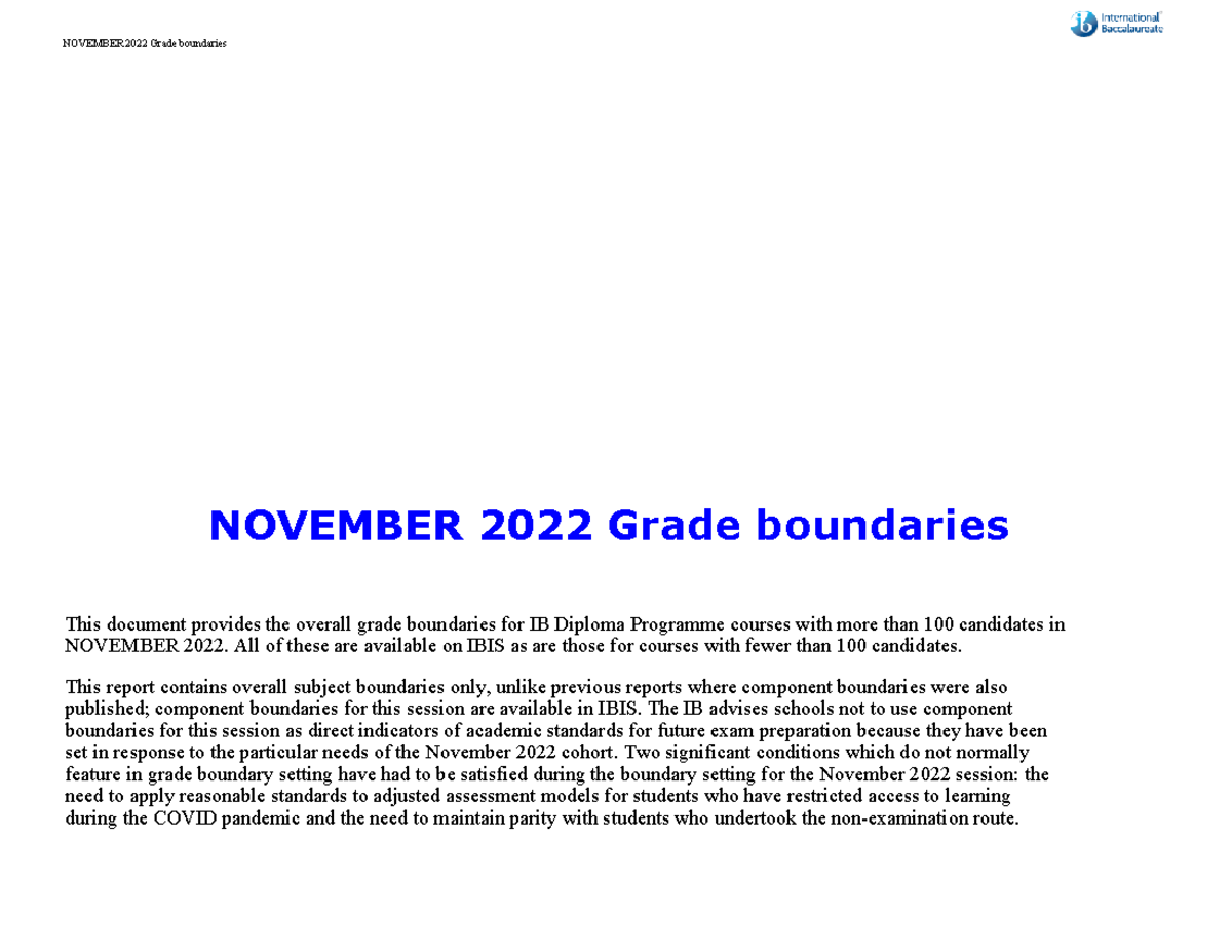 2022- Grade Boundaries - NOVEMBER 2022 Grade boundaries This document ...