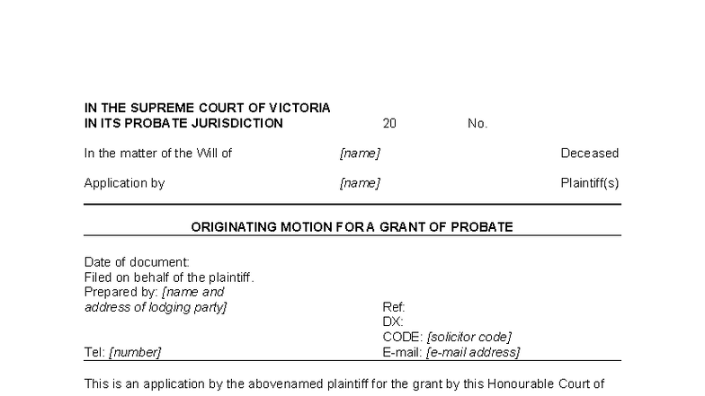 Probate Application Forms - Supreme Court of Victoria 20/No. - Studocu