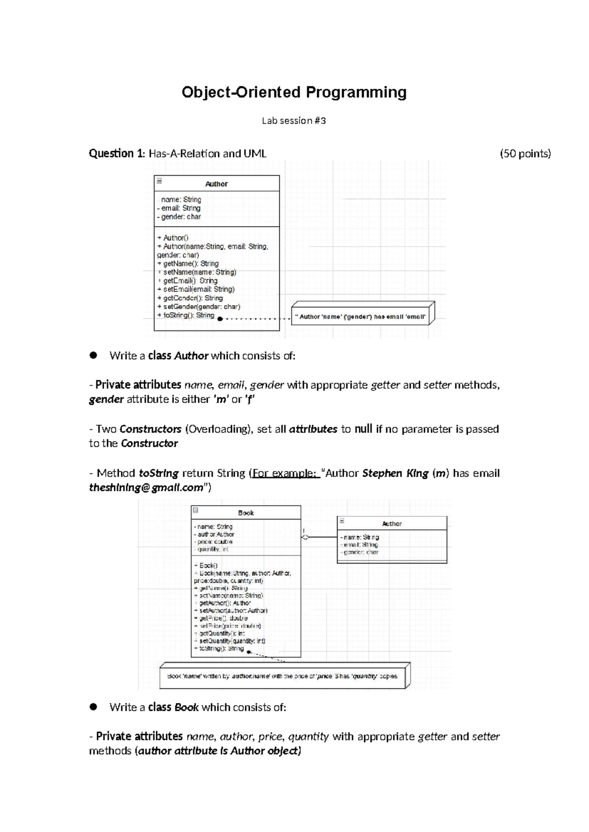 OOP Lab3 - Programming lab session questions on UML and classes - Studocu