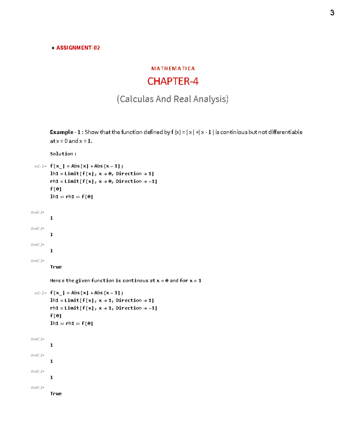 Assignment 02 - Continuity and Differentiability in Calculus - Studocu