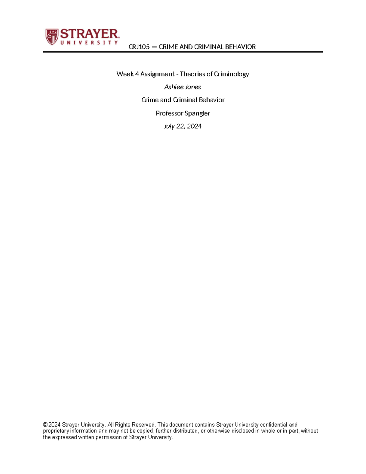 CRJ105 Week 4 Assignment: Theories of Criminology Overview - Studocu