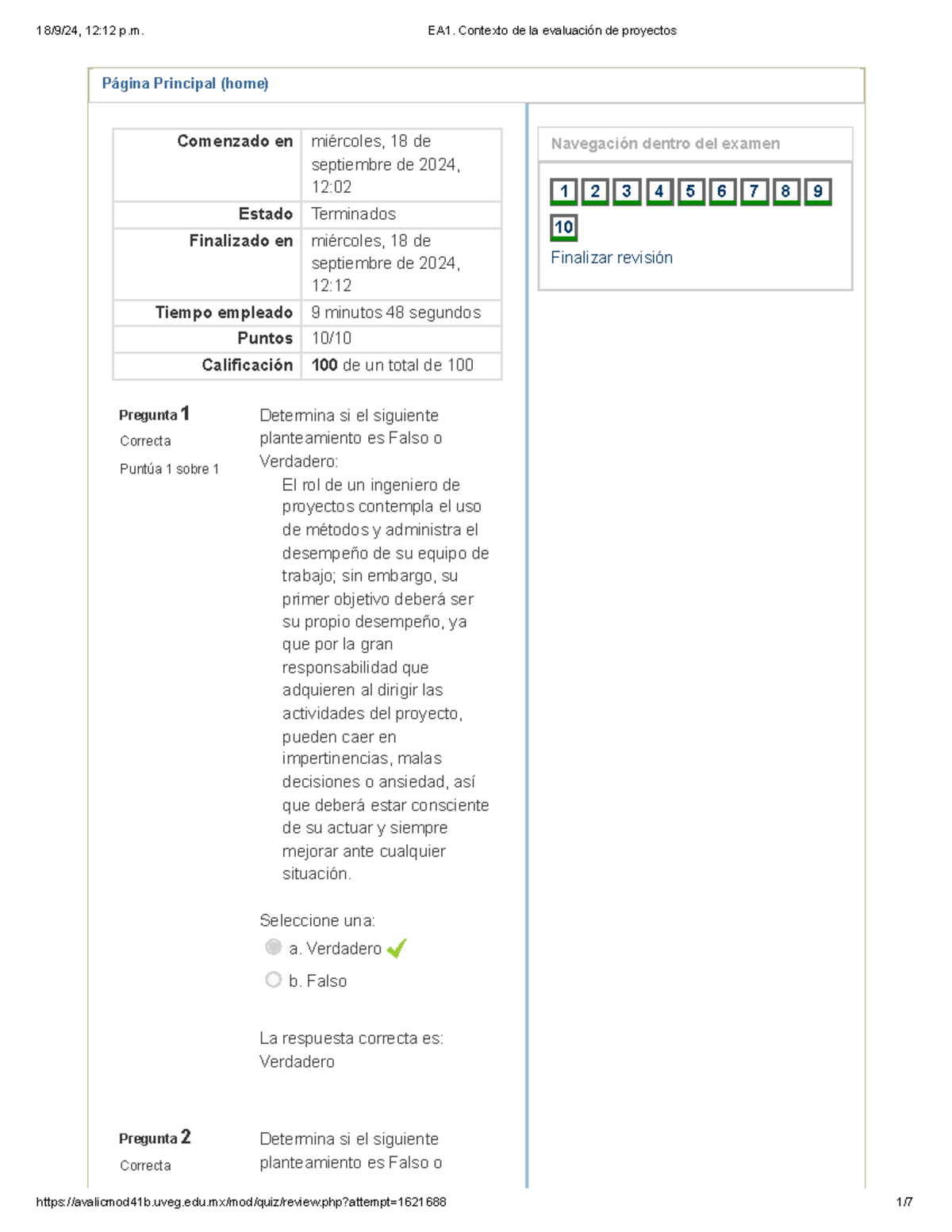 EA1. Preguntas y Respuestas sobre Evaluación de Proyectos - Studocu
