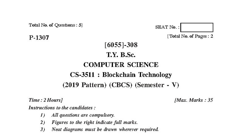 T.Y. B.Sc. COMPUTER SCIENCE: Blockchain Technology - April 2023 PYQs ...