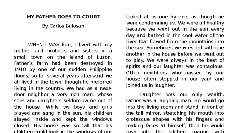 MY Father GOES TO Court - Grade 7 - MY FATHER GOES TO COURT By Carlos ...