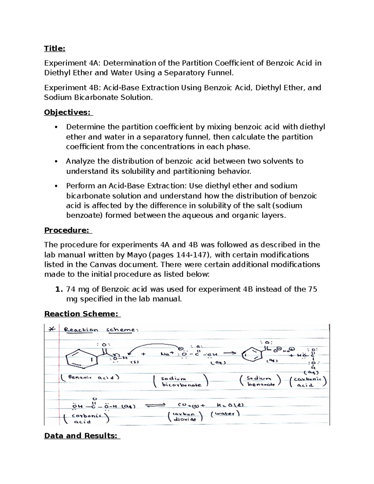 Module-2 lab report - Title: Experiment 4A: Determination of the Partition Coefficient of ...