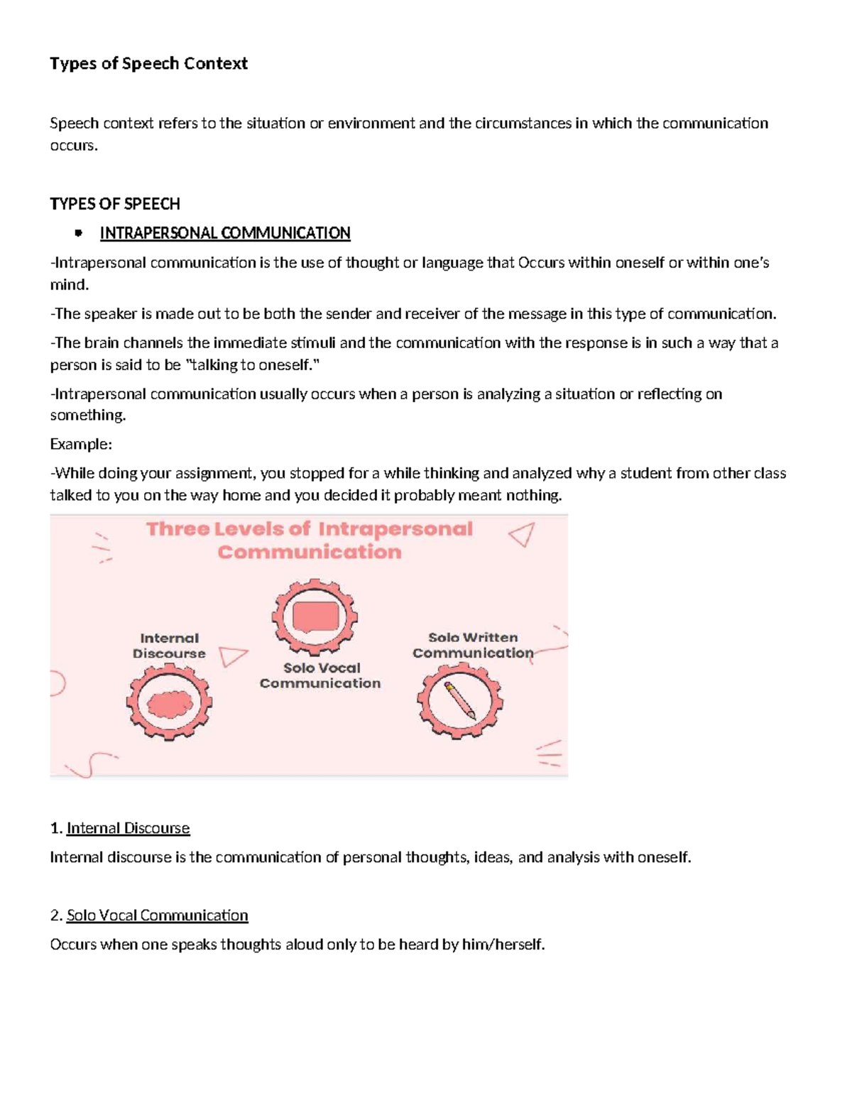 Types of Speech Context: Intrapersonal & Interpersonal Comm. - Studocu
