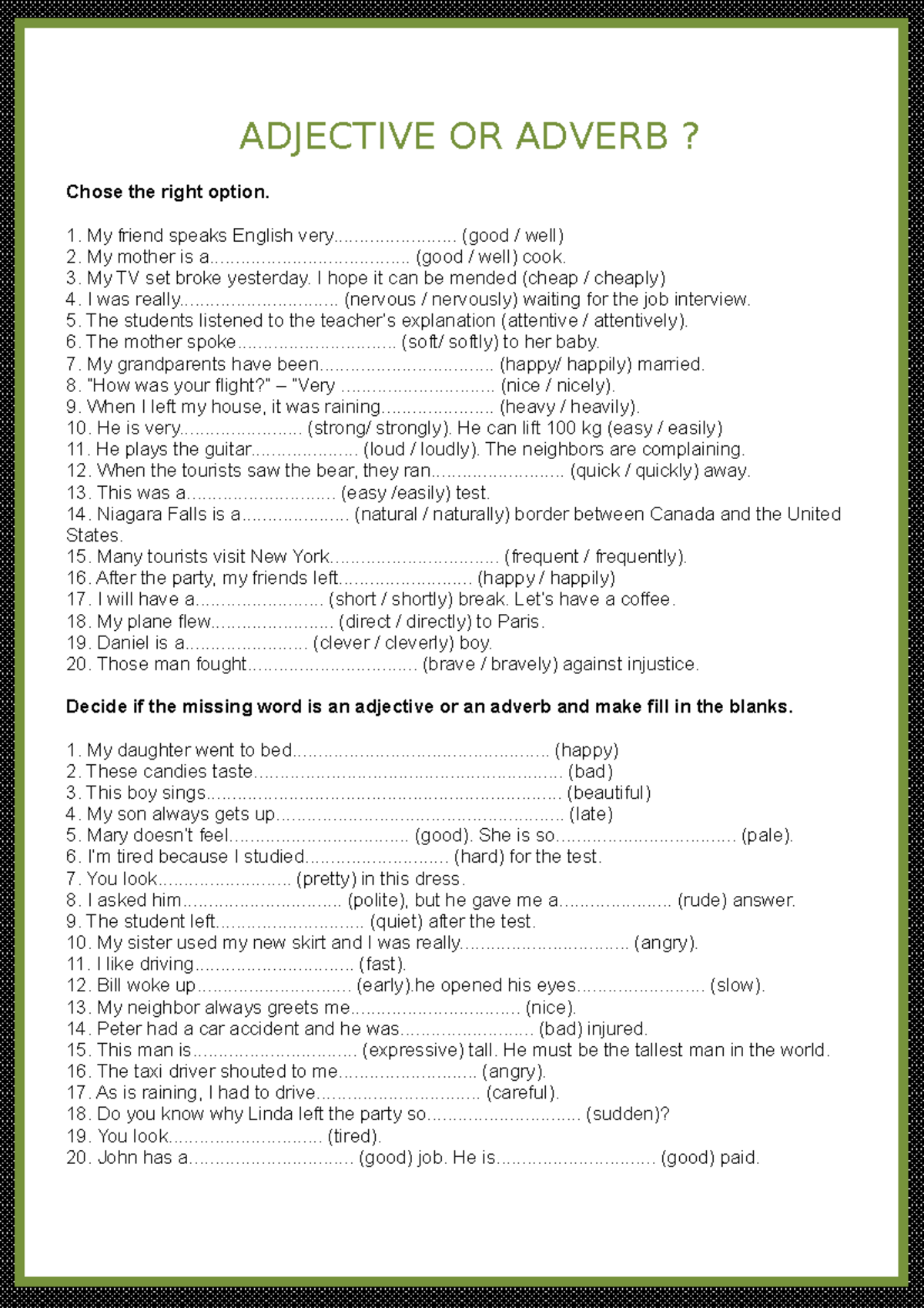 Adjective or Adverb Grammar Drills: Activities 94005 - Studeersnel