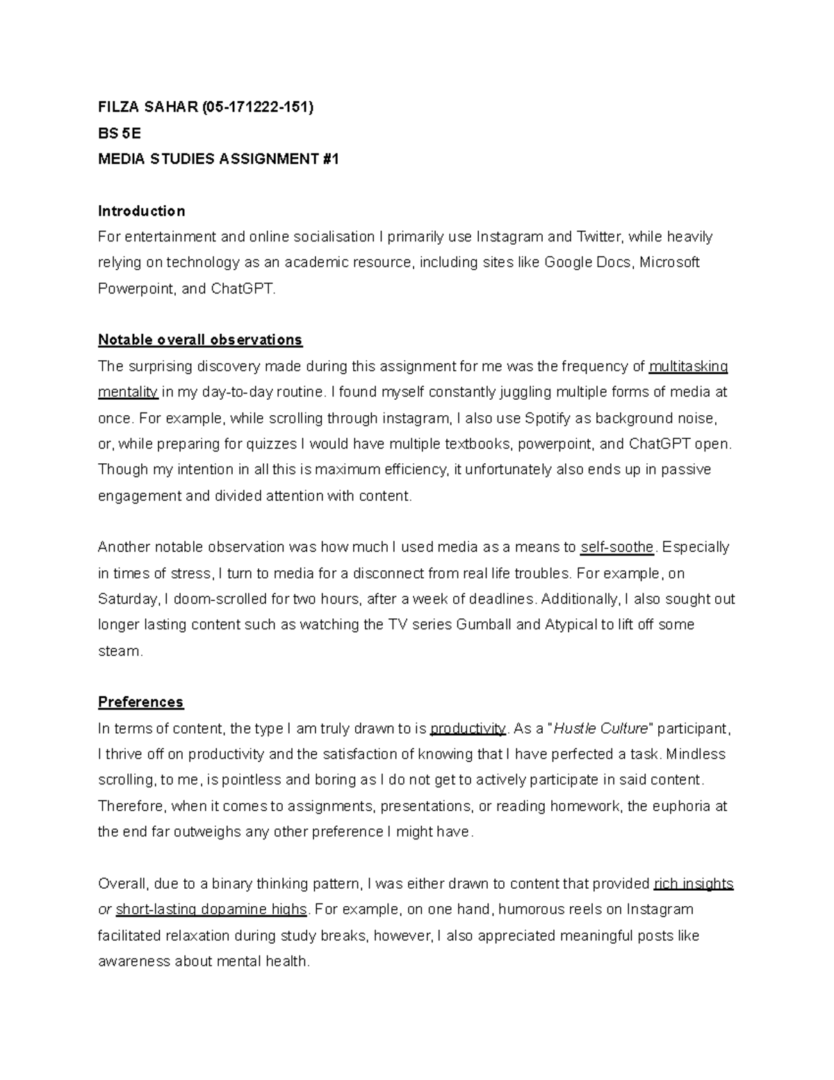 BS5E Media Studies Assignment 1: Analyzing Digital Engagement - Studocu