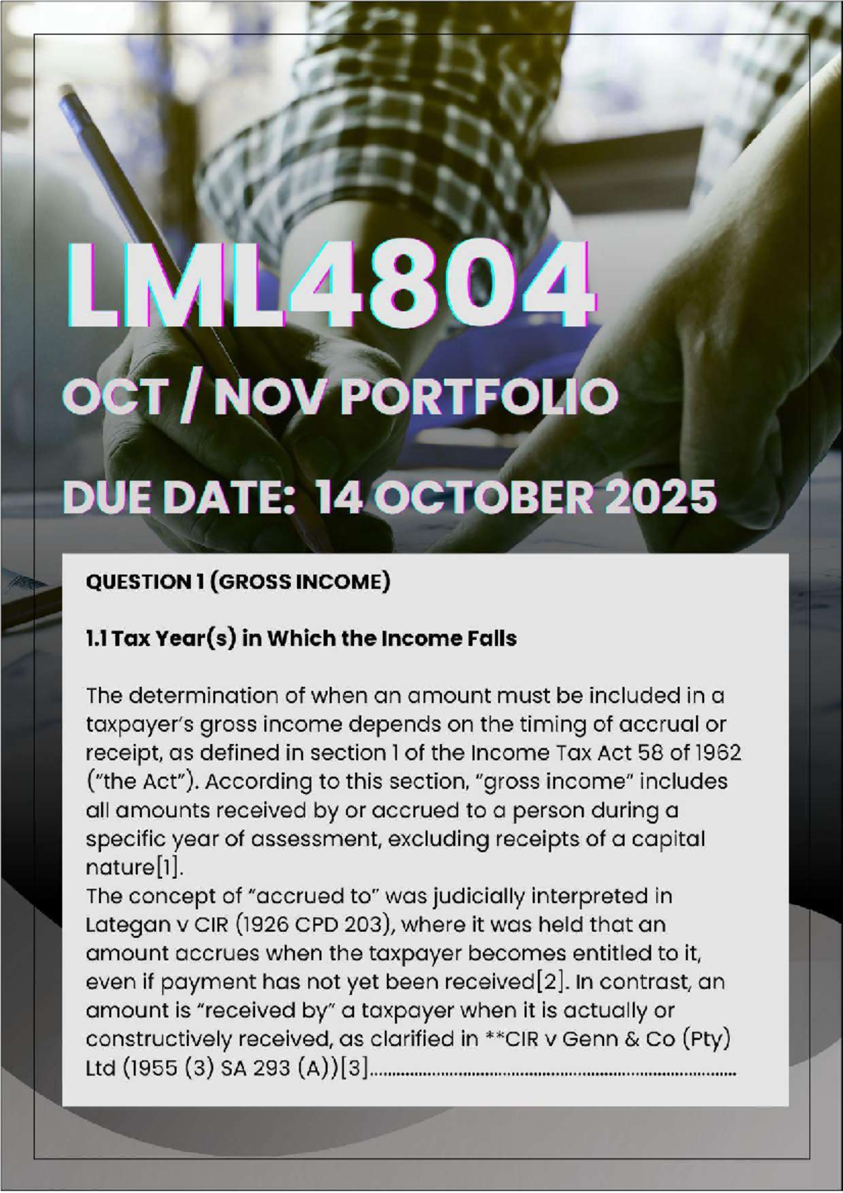 LML4804 Final Exam Portfolio: Gross Income Analysis 2025 - Studocu