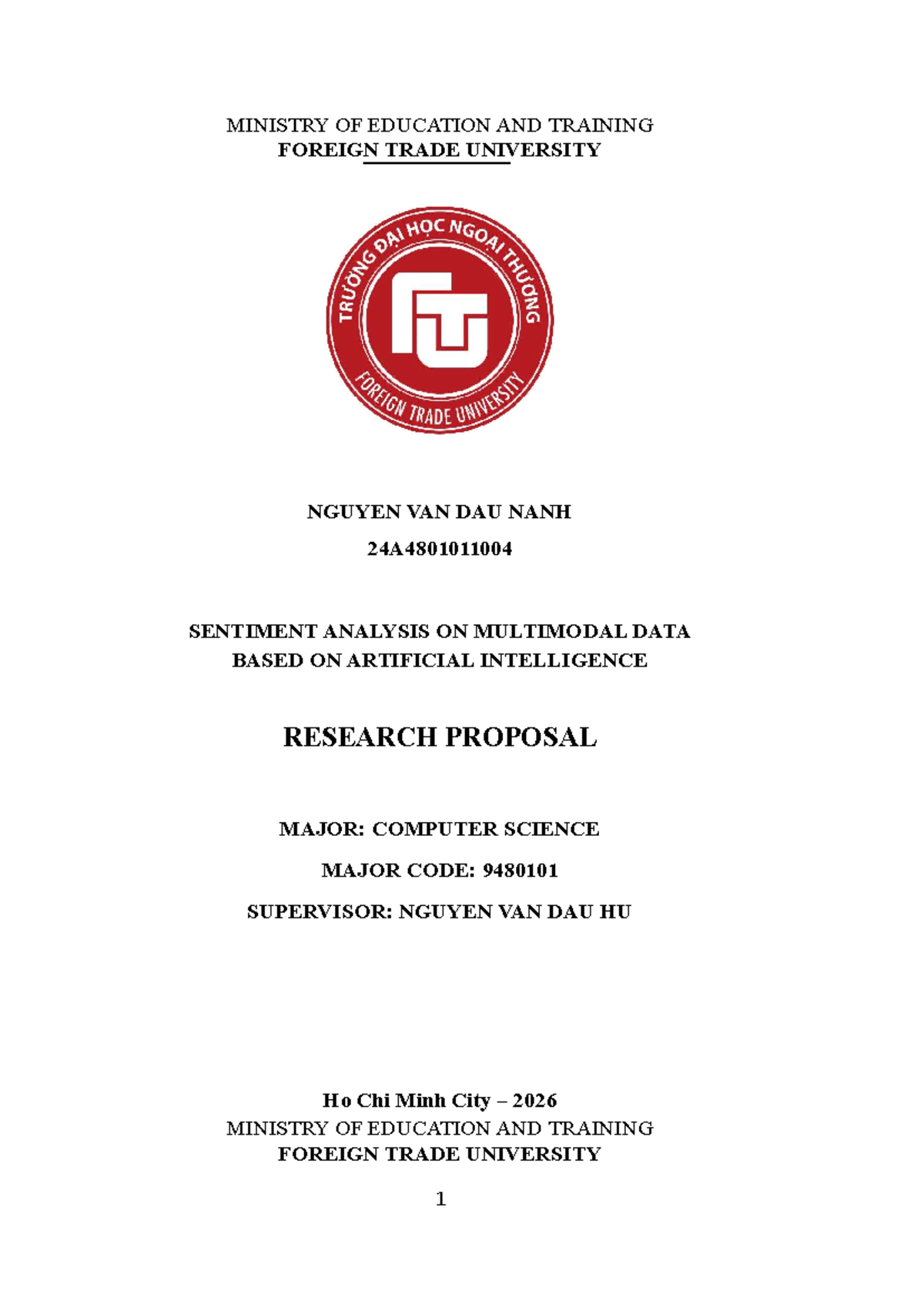 Research Proposal: Sentiment Analysis on Multimodal Data (CS 9480101 ...