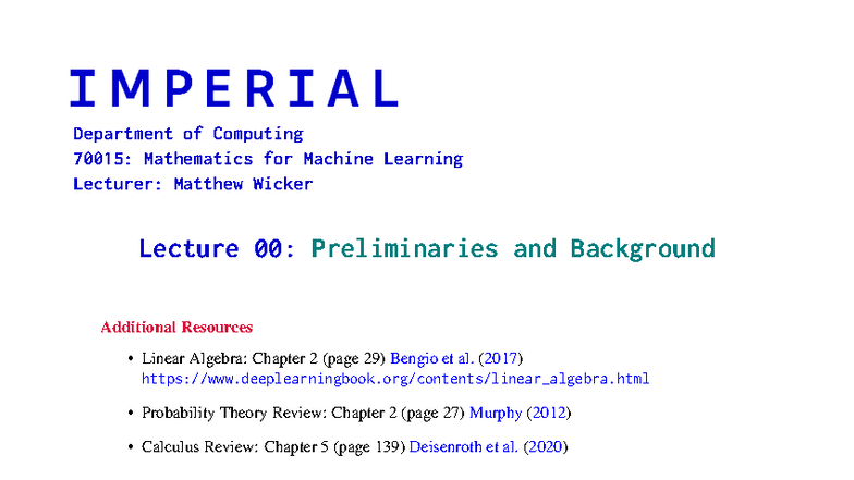 Lecture Notes 0 - 70015: Intro to Mathematics for Machine Learning ...