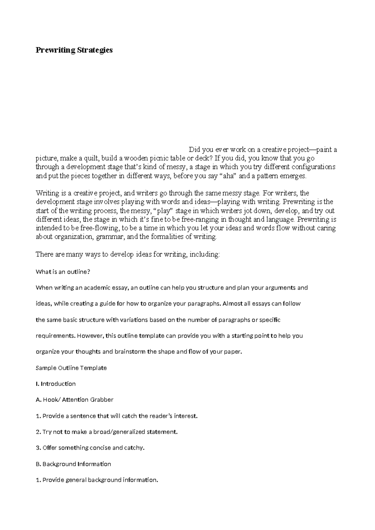 Prewriting Strategies and Outline Template (Univ10001) - Studocu