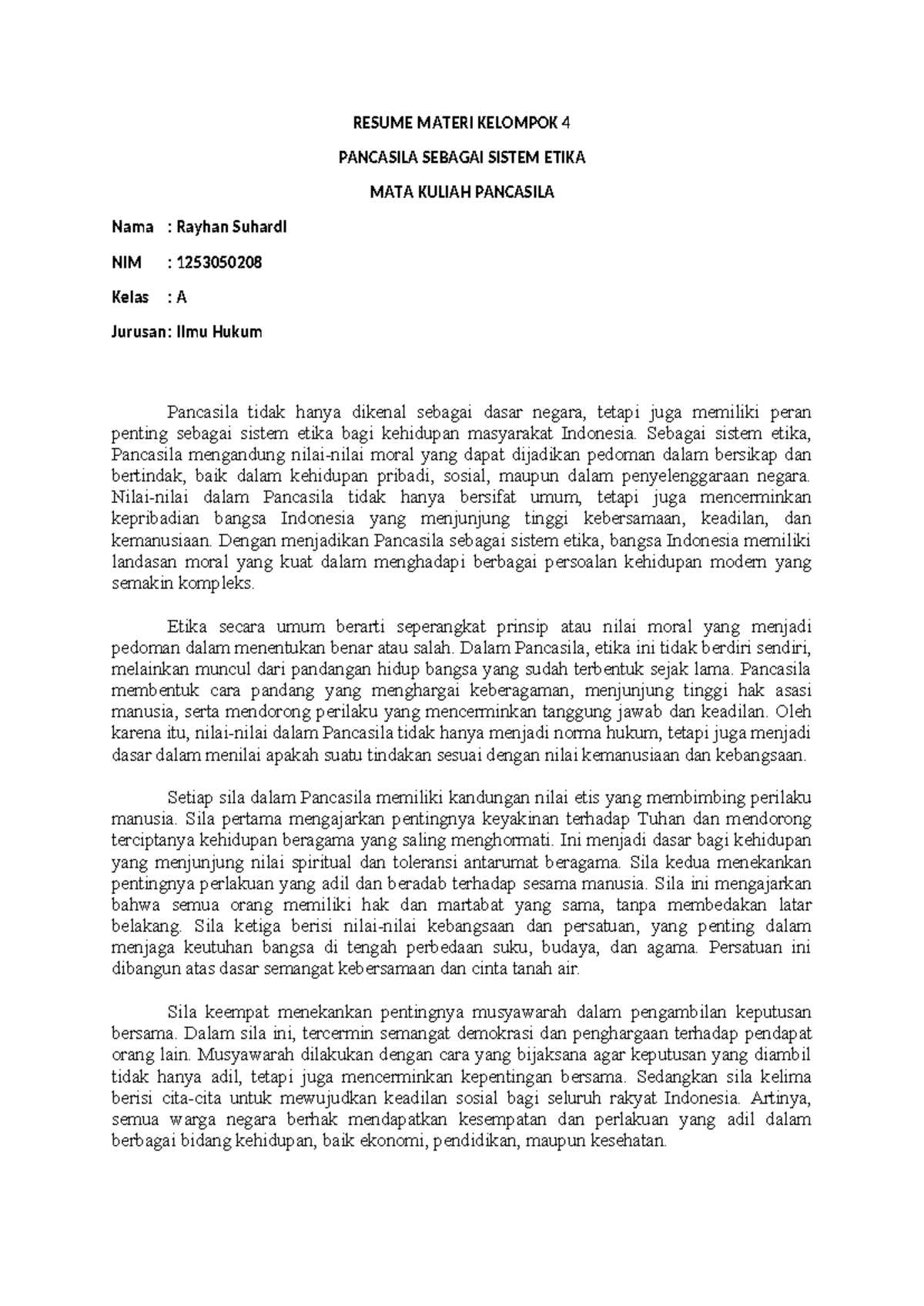 Resume Materi Pancasila Sebagai Sistem Etika - Kel. 4 - Studocu