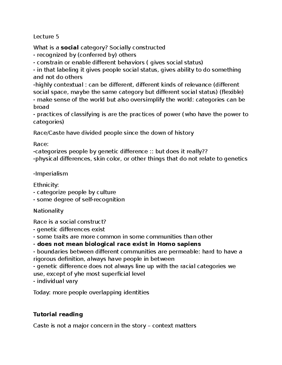 Lecture 5 & 6 Notes: Social Categories, Race, Gender, and Identity ...
