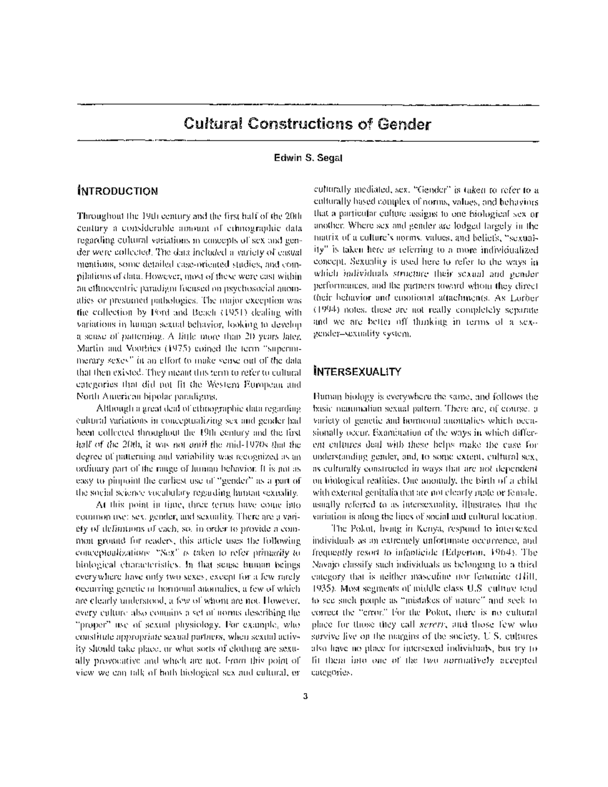 Cultural Constructions of Gender: A Study on Sex, Gender, and ...