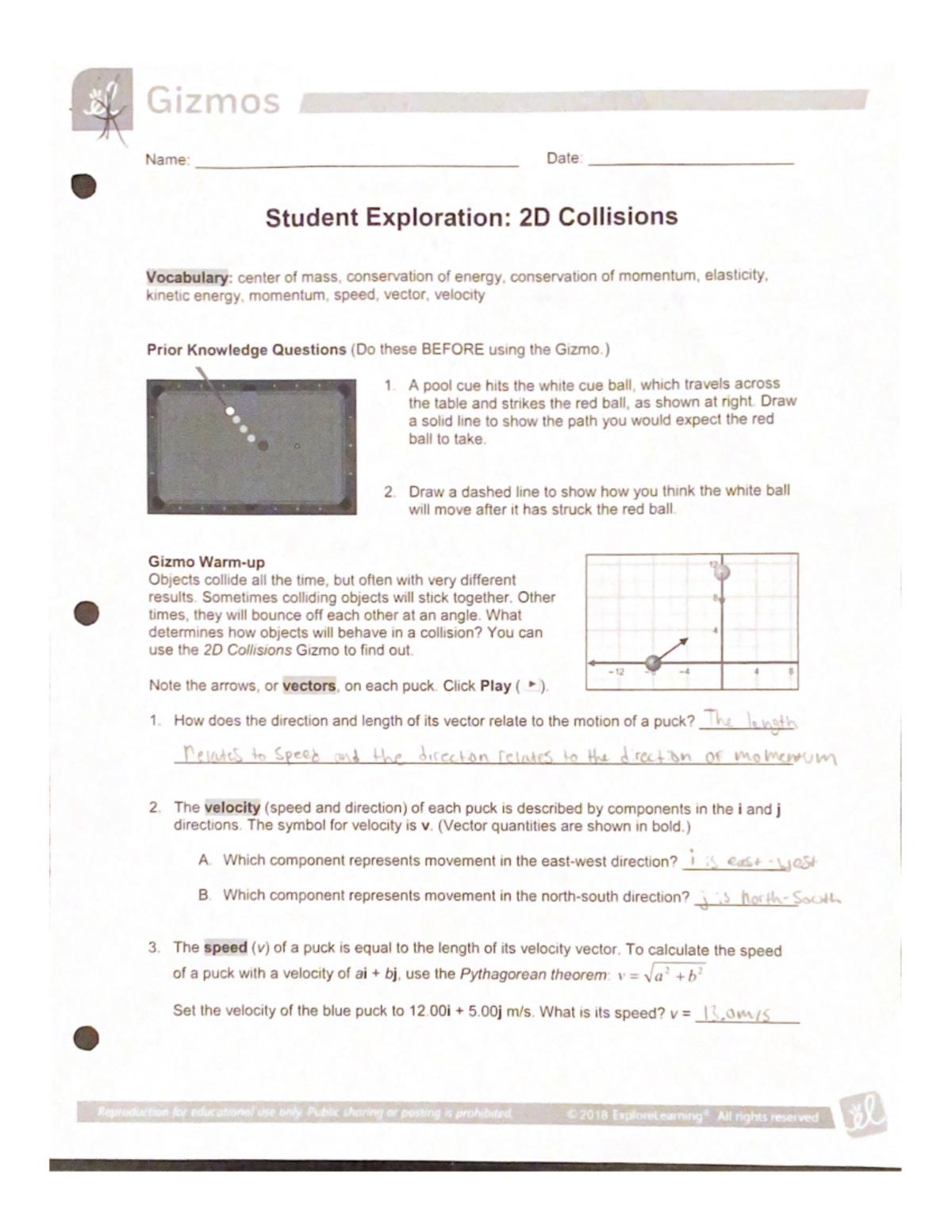 Student Exploration: 2D Collisions Gizmo Answer Key - phy137 - Studocu