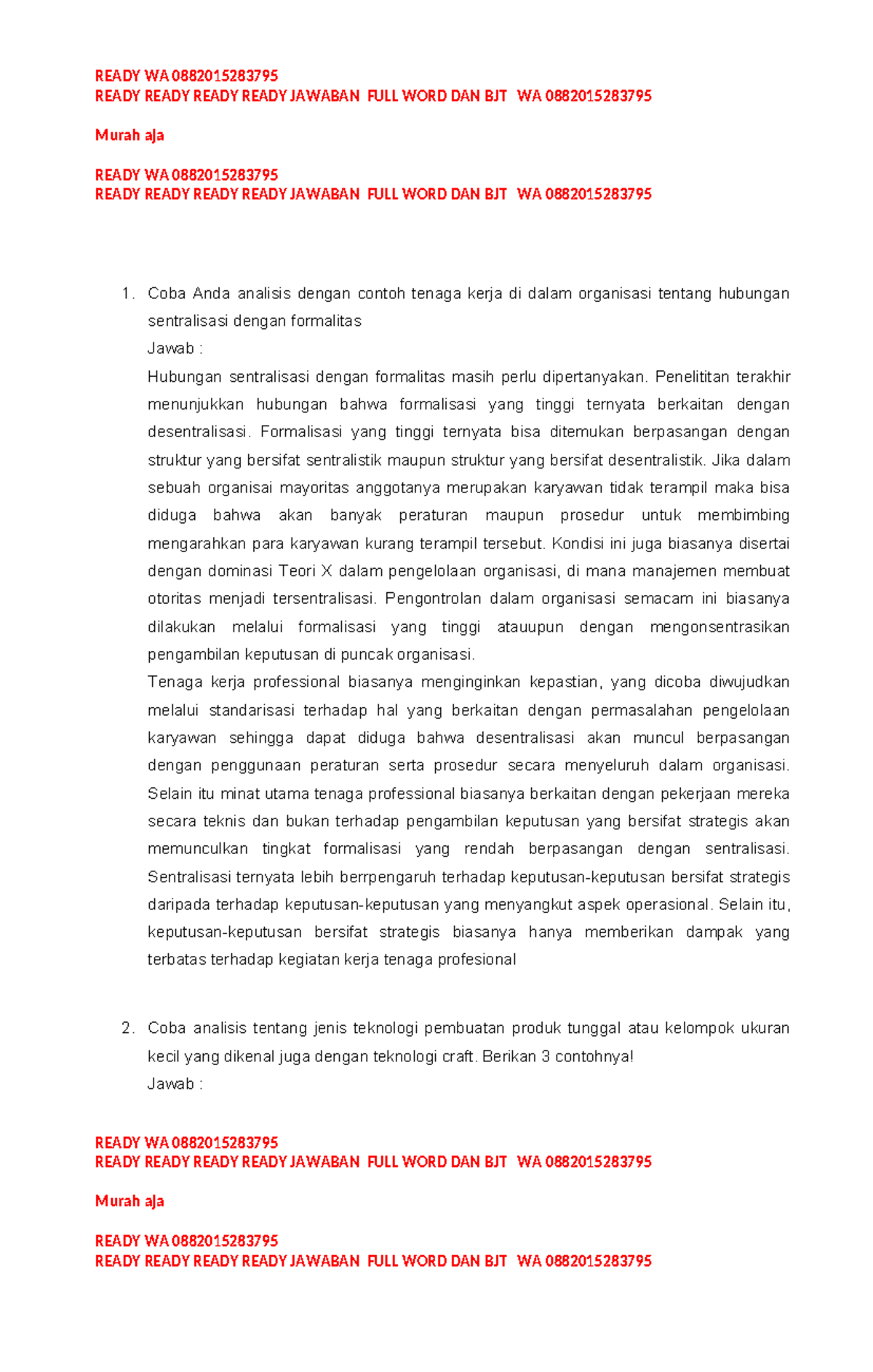 Jawaban TMK 3 EKMA4157: Analisis Sentralisasi dan Teknologi Craft - Studocu
