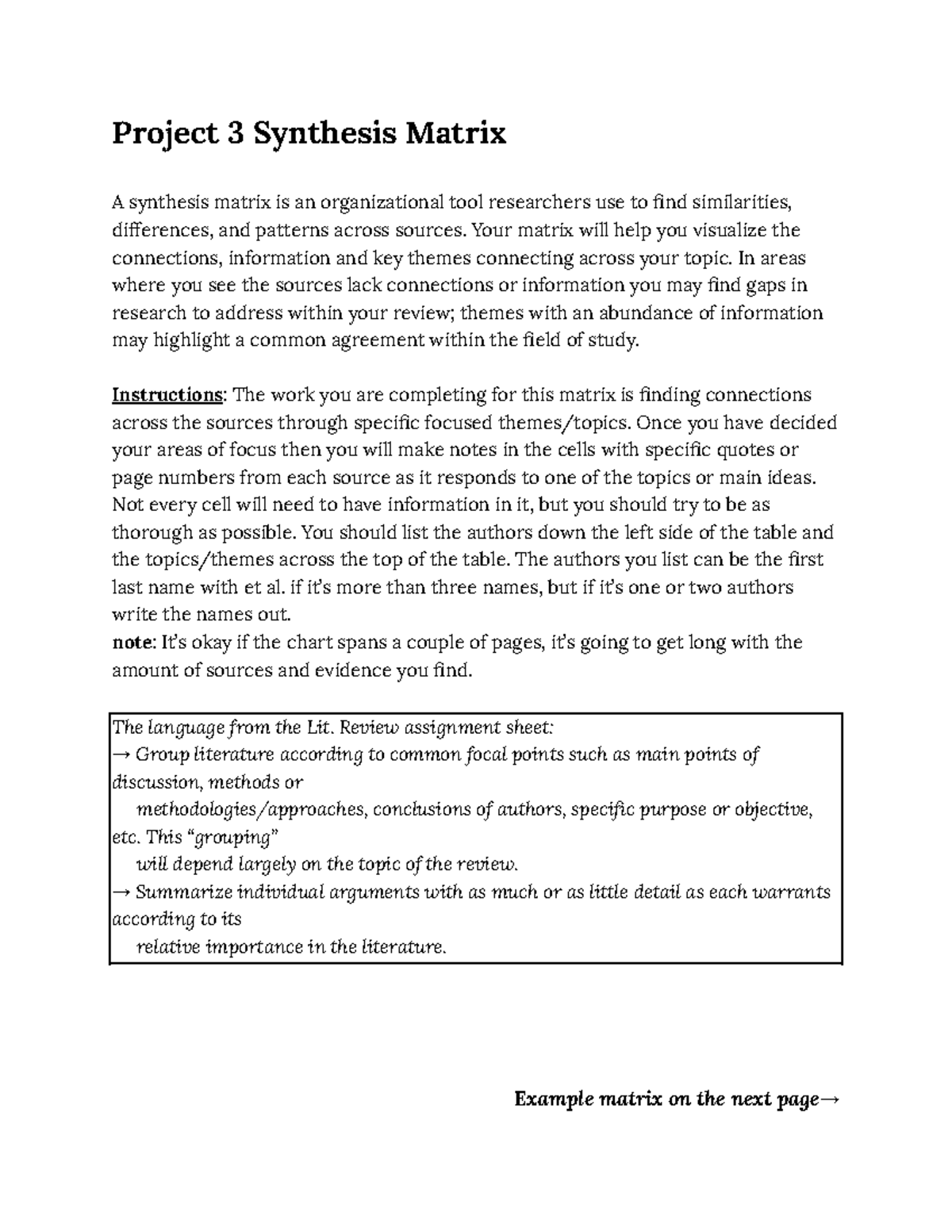 Project 3: Synthesis Matrix Assignment Guide - Studocu